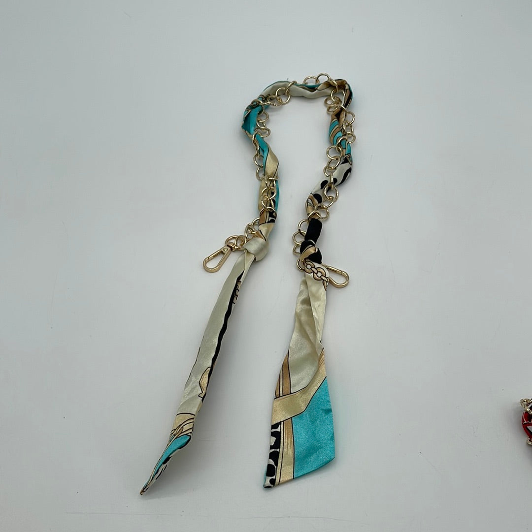 Blue, White, and Gold Twilly Scarf Chain Strap 20" – KimmieBBags LLC