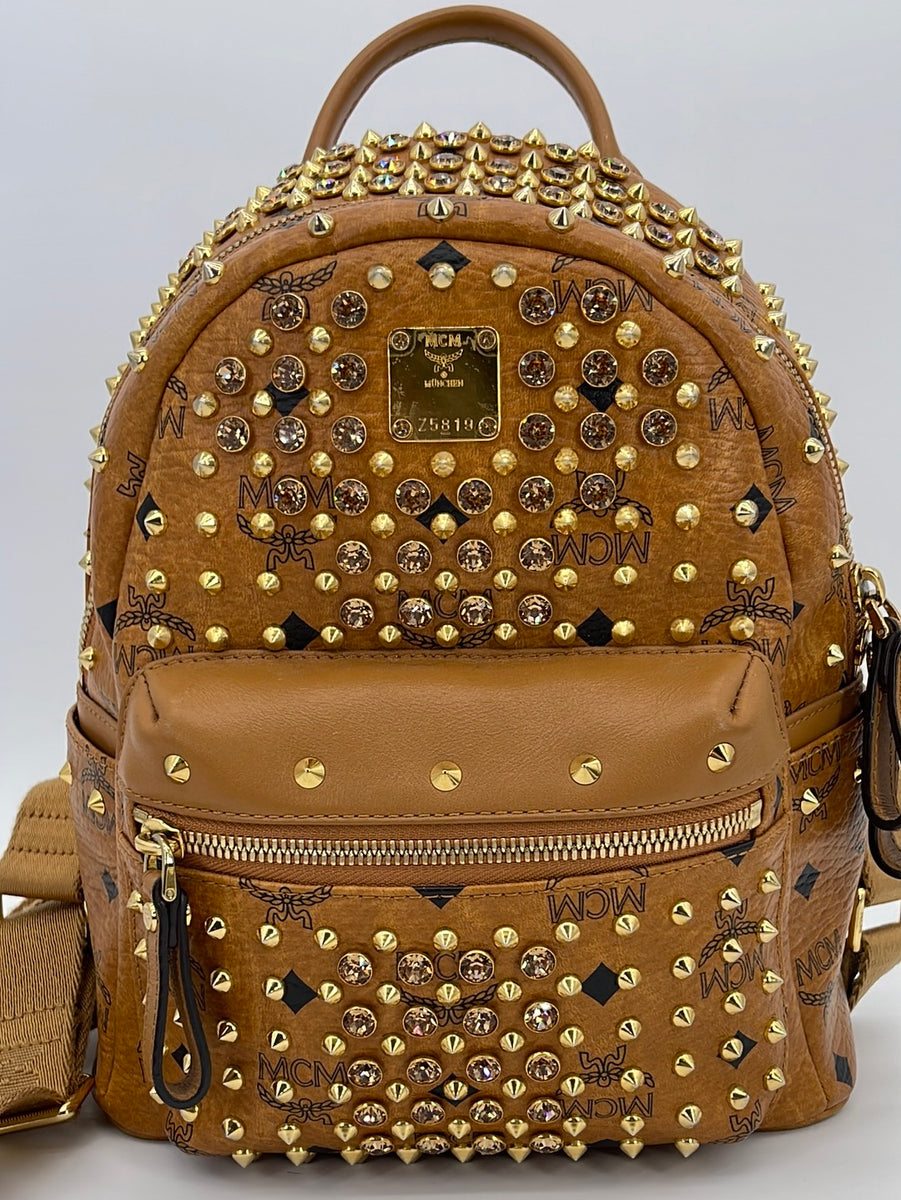 Preloved MCM Visetos Leather and Crystal Stud Backpack Z5819 051023 $1 ...