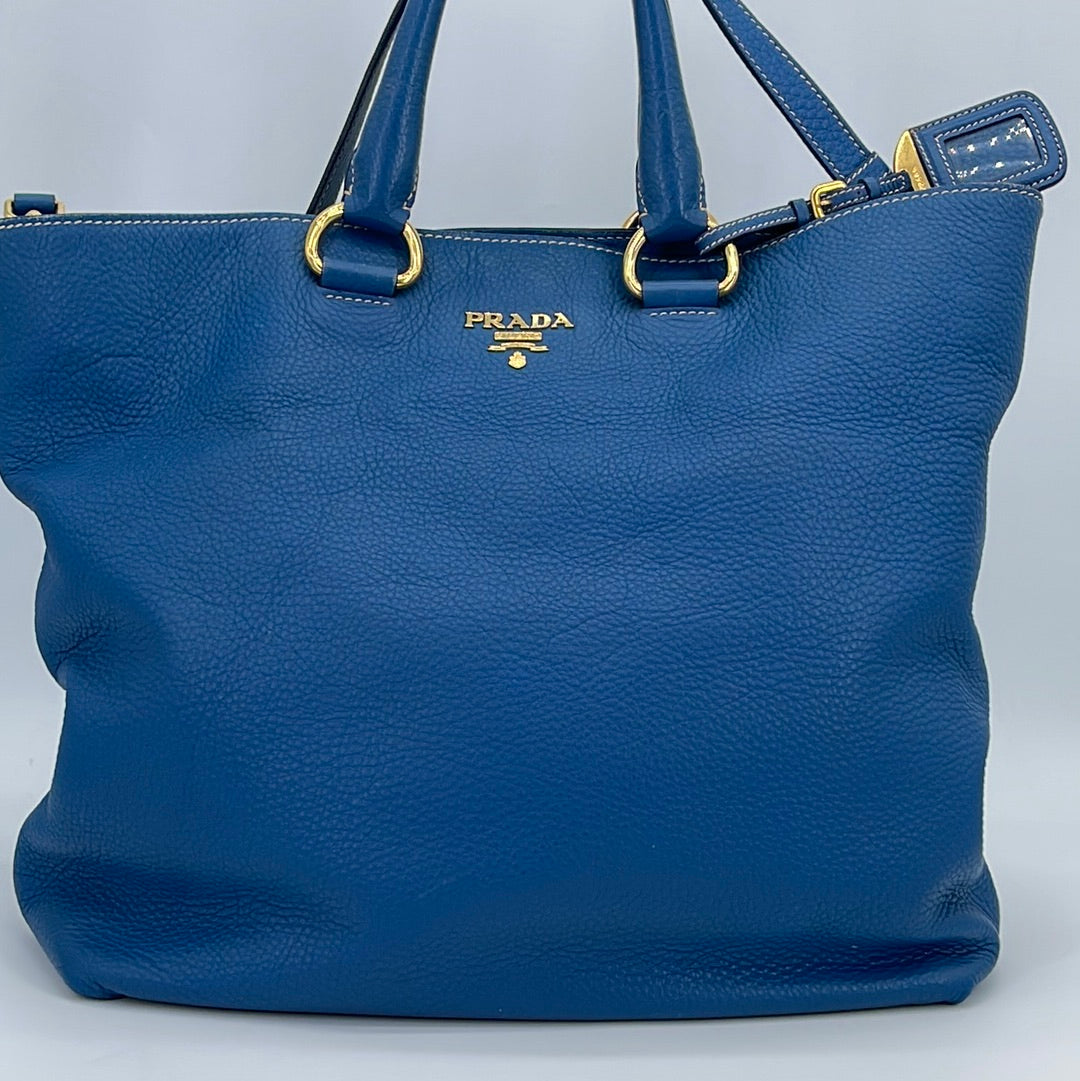 Preloved Blue Prada Vitello Daino Shopping Tote 102 050423 ...