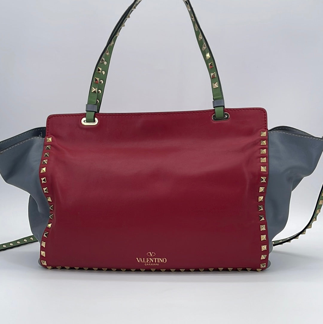 Preloved Valentino Red, Pink, and Gray, and Green Leather Large Rockst ...