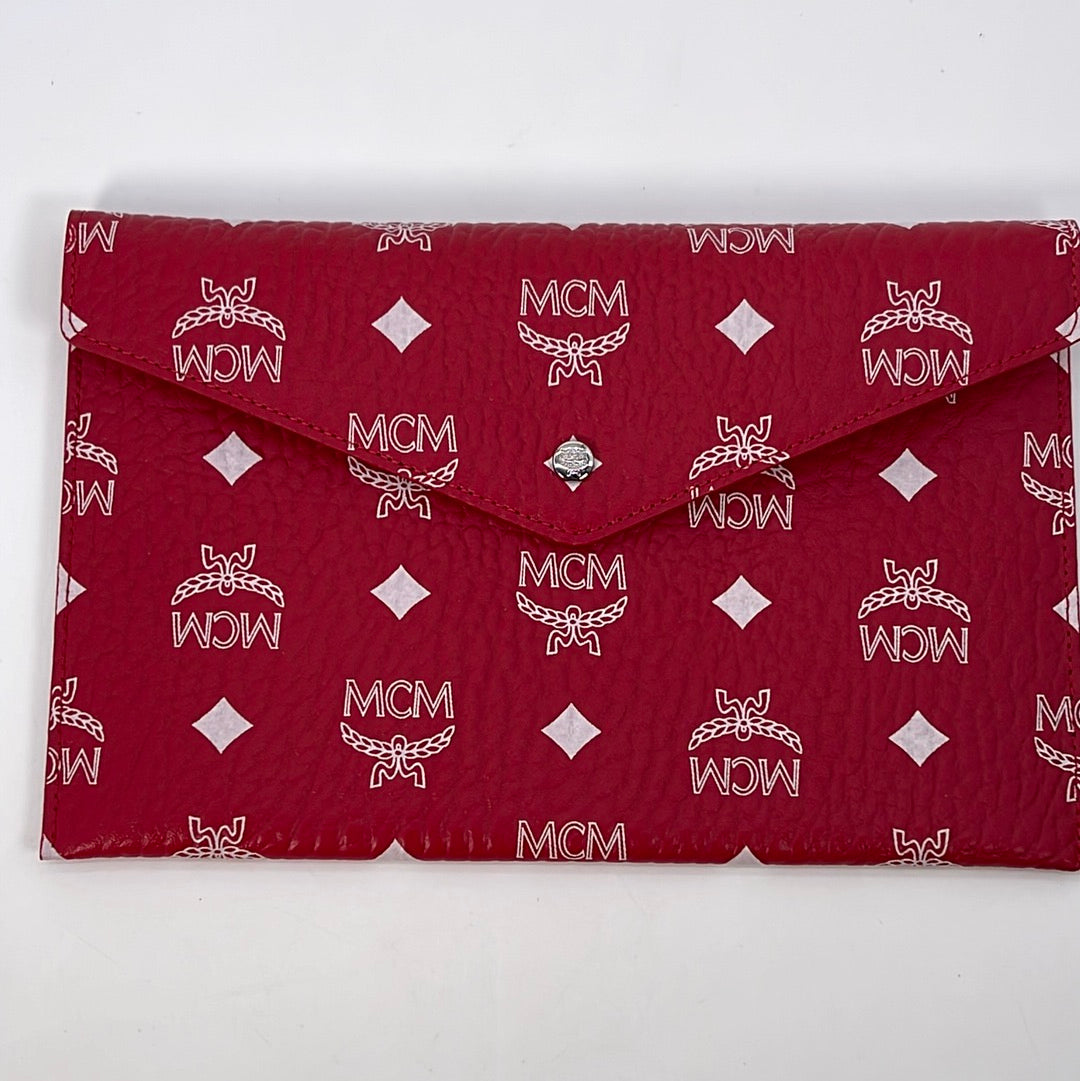 PRELOVED MCM Coated Visetos Canvas Red Envelope Clutch BH23TQ6 022223 ...