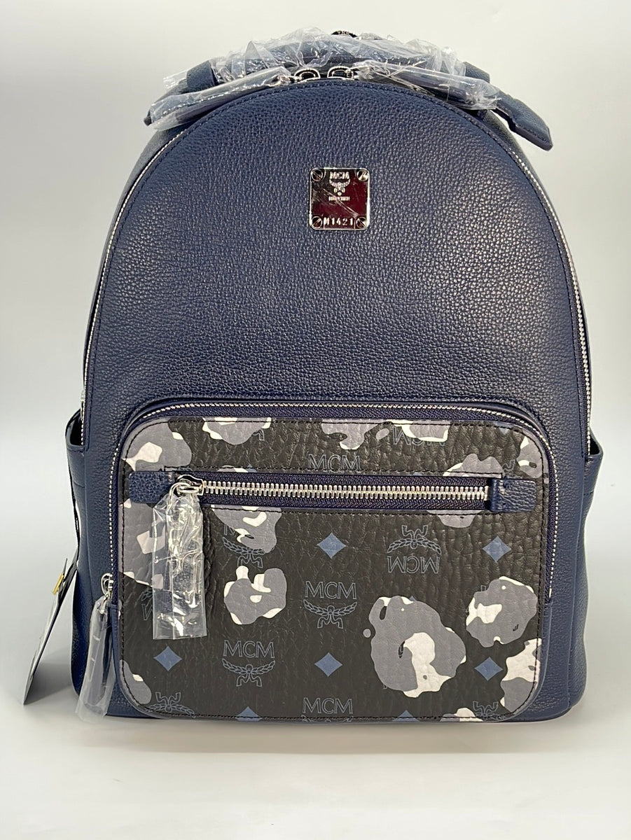 (NEW) MCM Blue Leather Camo Stark Visetos Backpack MI1421 020323 **DEA ...